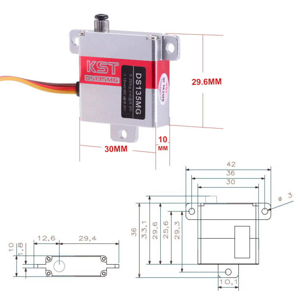 KST Servo - DS135MG Wing Servo - 5.2kg / 0.12 Sec (4.8-6.0V DC ...